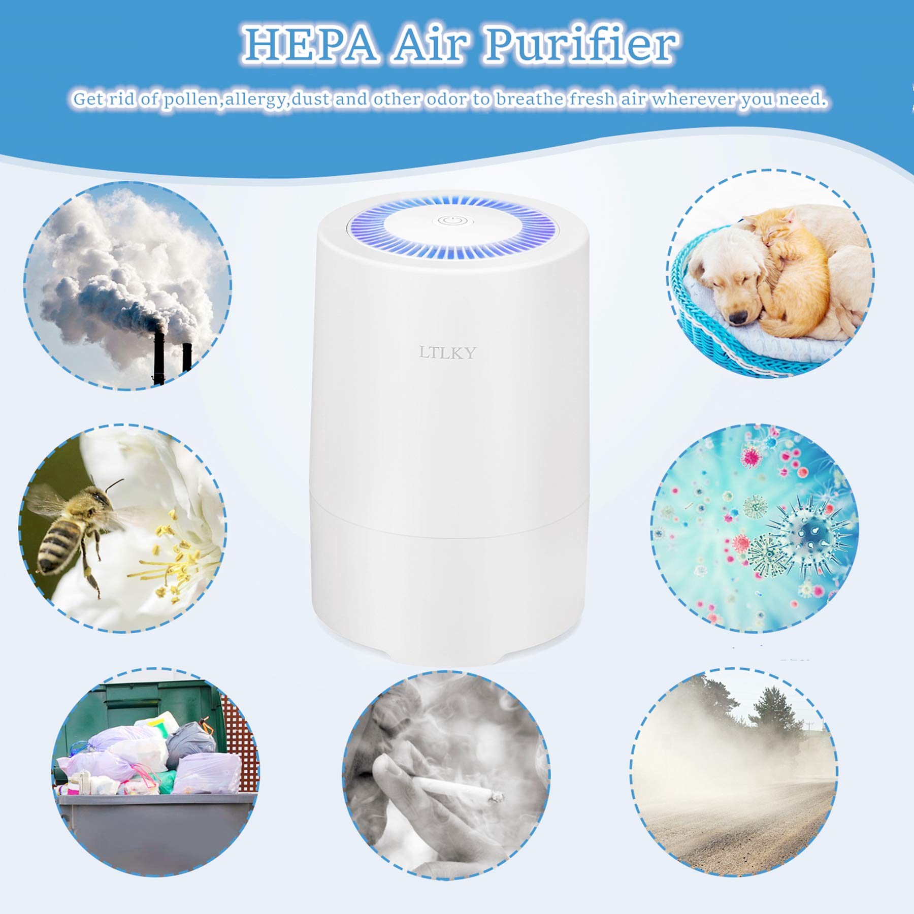 Air Purifier for Bedroom,Small Air Cleaner for Desktop,Compact Design,White,900S