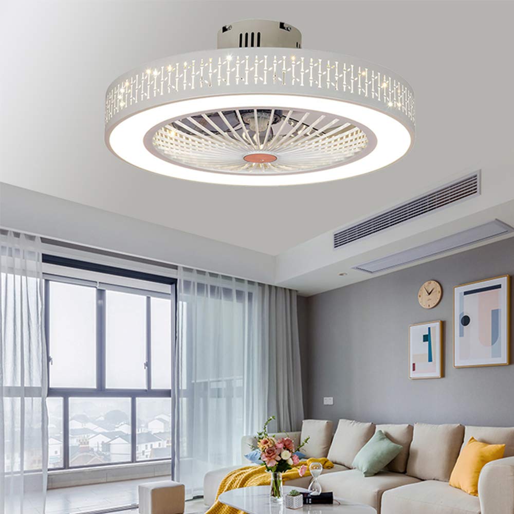 CNCEST 21.6" Modern Invisible Ceiling Fan Light LED Chandelier Lamp,Round Flush Mount Ceiling Fan Dimmable Light Adjustable Speed and Color Temperature with Remote Control 110V