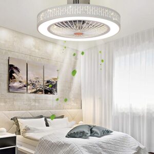 CNCEST 21.6" Modern Invisible Ceiling Fan Light LED Chandelier Lamp,Round Flush Mount Ceiling Fan Dimmable Light Adjustable Speed and Color Temperature with Remote Control 110V