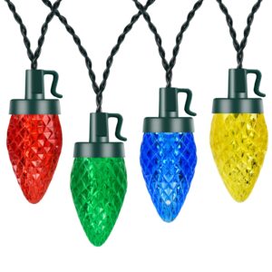 zieglad c9 battery operated christmas lights (16.5ft), multicolor 50 bulbs led christmas string light set, faceted christmas tree lights 8 light mode christmas decorations for indoor outdoor