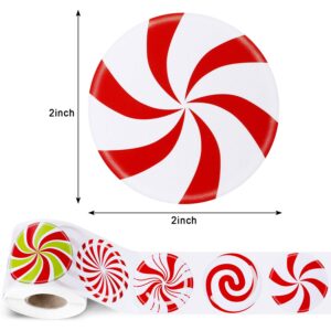 300 Pieces Christmas Candy Stickers Candy Roll Labels 6 Alternating Designs Candy Labels Circle Round Color Small Candy Seals for Christmas (2 Inch)