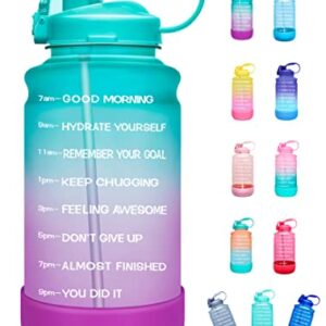 Elvira Half Gallon/64oz Motivational Time Marker Water Bottle with Straw & Protective Silicone Boot, BPA Free Anti-Slip Leakproof for Fitness, Gym and Outdoor Sports