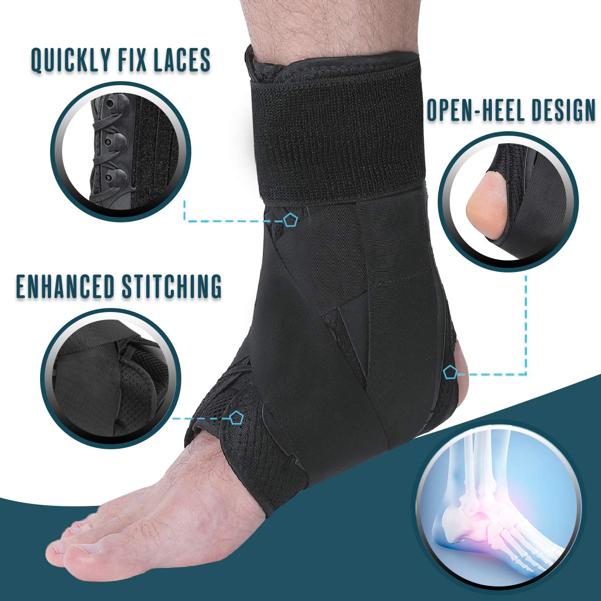 Lace Up Ankle Brace, Cross Strapping Ankle Stabilizer with Dual Side Support for Men & Women, Figure 8 Ankle Support Brace for Sprained Ankle (M)