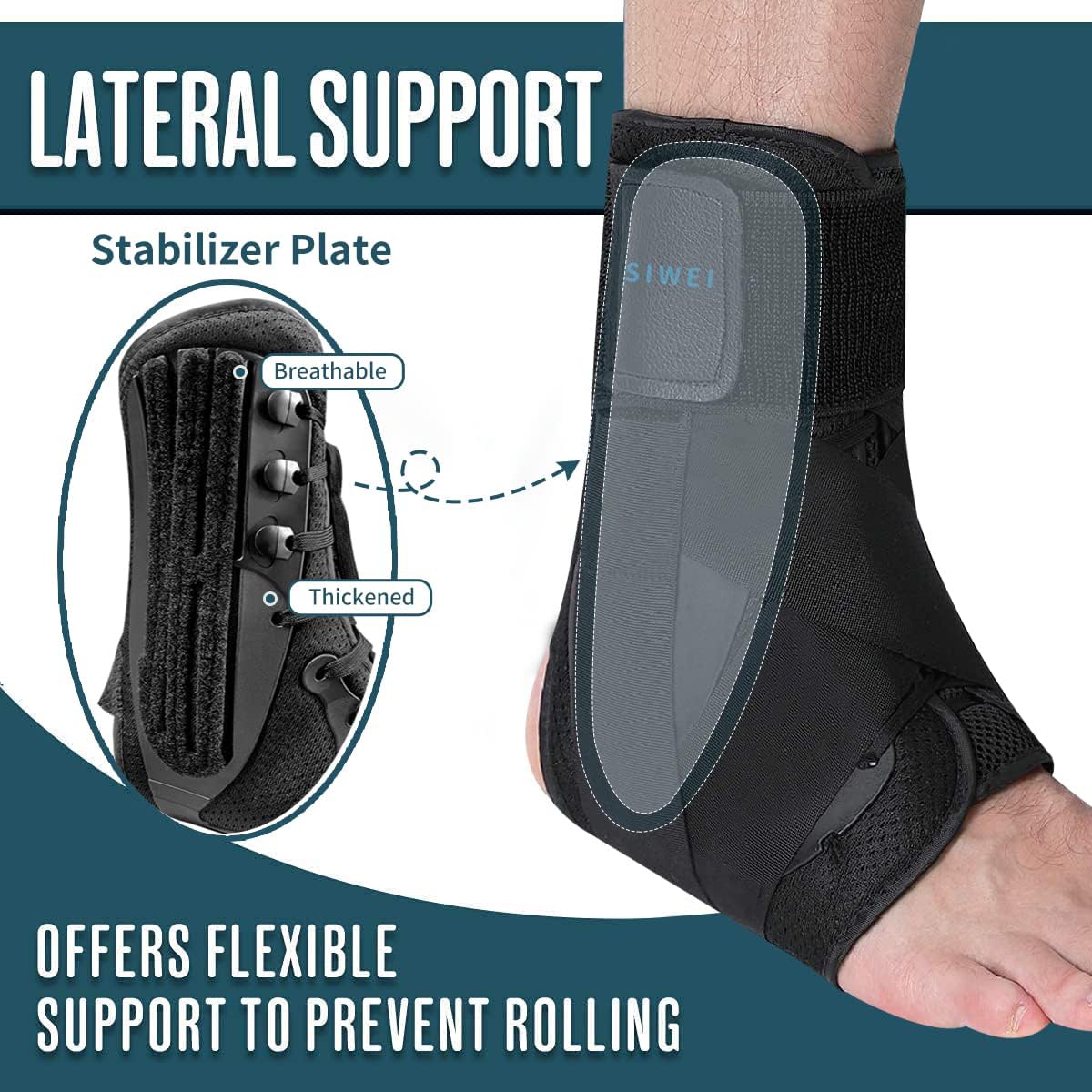 Lace Up Ankle Brace, Cross Strapping Ankle Stabilizer with Dual Side Support for Men & Women, Figure 8 Ankle Support Brace for Sprained Ankle (M)