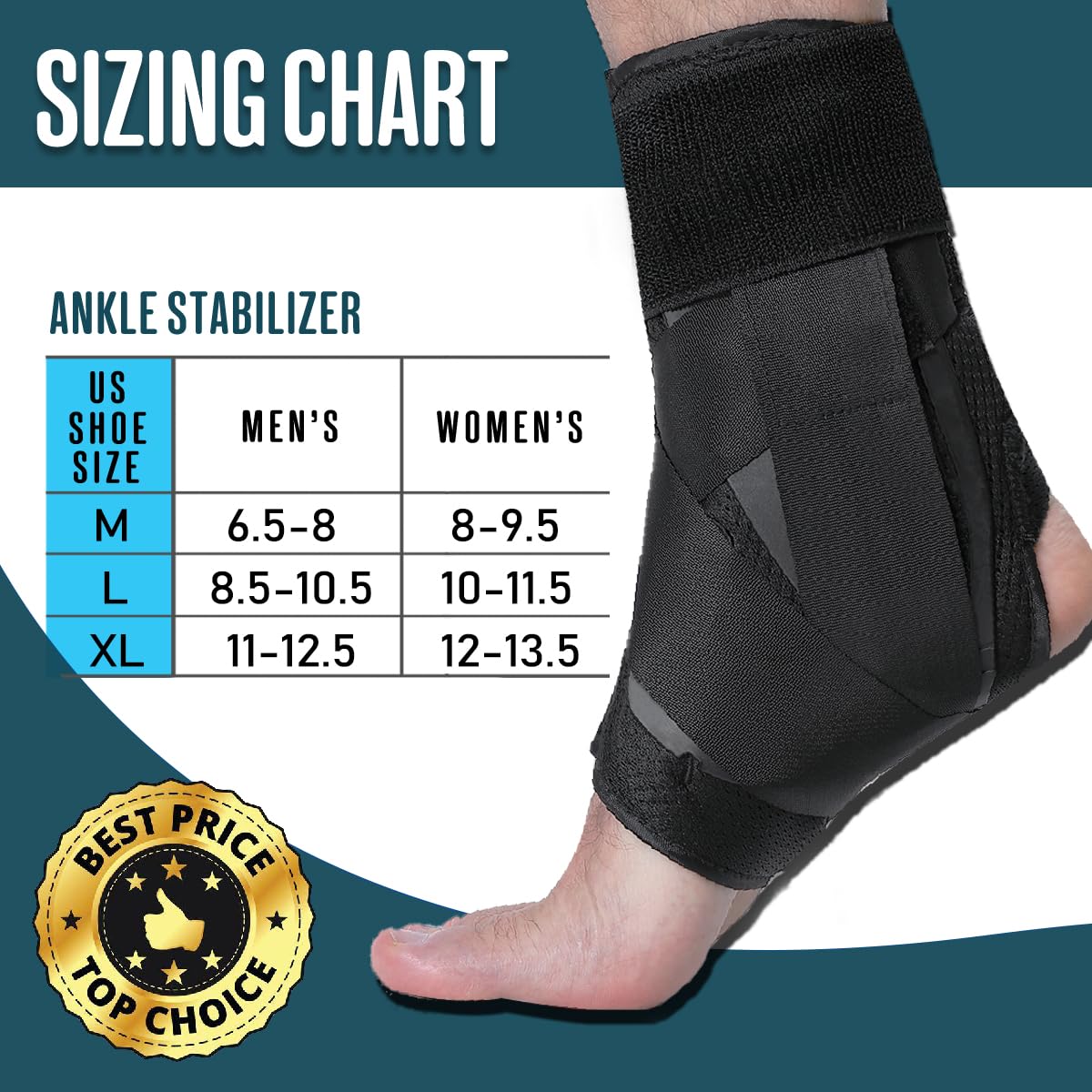 Lace Up Ankle Brace, Cross Strapping Ankle Stabilizer with Dual Side Support for Men & Women, Figure 8 Ankle Support Brace for Sprained Ankle (M)