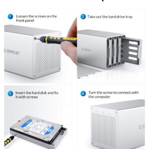 ORICO 3.5'' 4 Bay External Hard Drive Enclosure with RAID USB 3.0 to SATA III Aluminum Drive HDD Enclosure Support RAID0/1/3/5/10/JBOD/Clear-WS400RU3