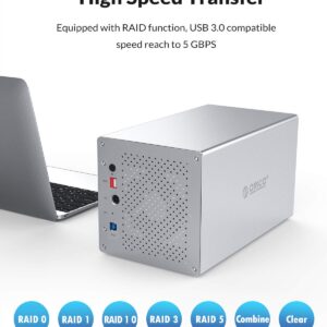 ORICO 3.5'' 4 Bay External Hard Drive Enclosure with RAID USB 3.0 to SATA III Aluminum Drive HDD Enclosure Support RAID0/1/3/5/10/JBOD/Clear-WS400RU3