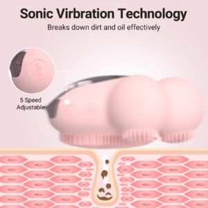 MelodySusie Electric Sonic Facial Cleansing Brush with Heated Massaging, Silicone Face Cleansing Device for Deep Cleaning & Gentle Exfoliating, Rechargeable, Gifts for Women