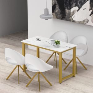 Dorriss Computer Desk,Home Office Desks, 47" Computer Table, Writing Desk,Marble Desk,White and Gold Desk, White Faux Marble Desk,Gold Metal Frame, White Desk,Marble Computer Desk for Home Office