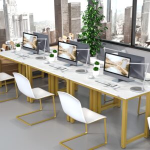 Dorriss Computer Desk,Home Office Desks, 47" Computer Table, Writing Desk,Marble Desk,White and Gold Desk, White Faux Marble Desk,Gold Metal Frame, White Desk,Marble Computer Desk for Home Office