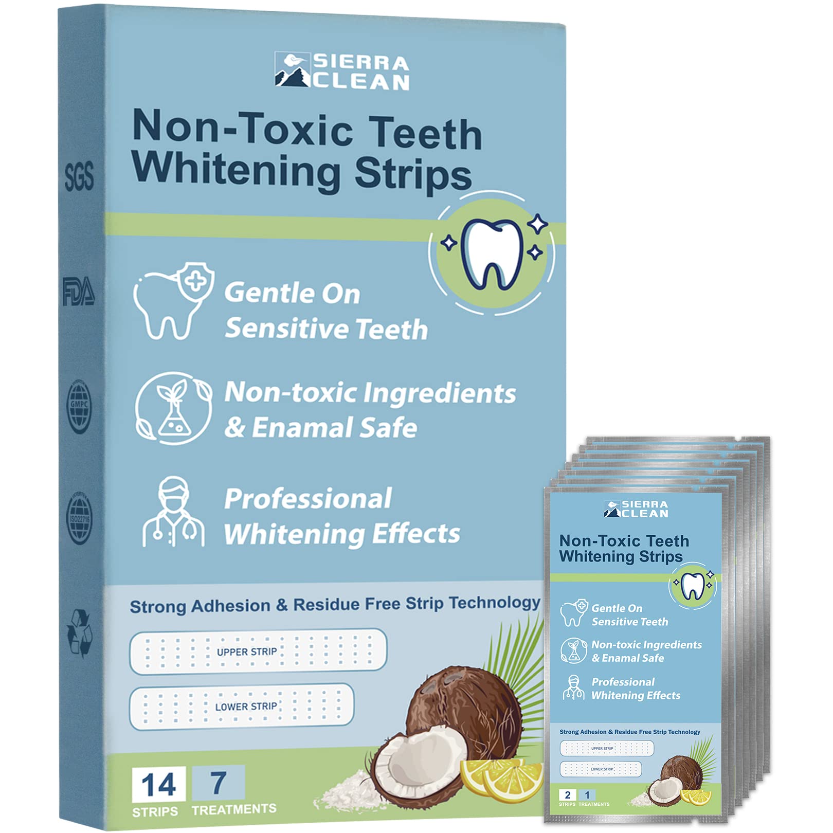 Sierra Clean Teeth Whitening Strips 7 Treatments, Sensitivity Free Enamel Safe, Fast Teeth Whitening Kit, Dentist Recommended Remove Coffee Tea Smoking Stains