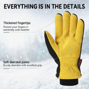 OZERO Winter Gloves for Men Women: Water-Resistant Thick Cold Weather Gloves with Deerskin Suede Leather Palm for Driving Bike Riding Hiking Snow Skiing Tan-Black Small