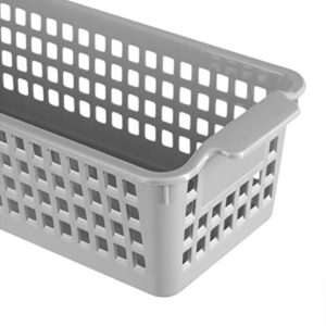 Plastic Storage Basket - 4 Pack Plastic Storage Basket Tray, Gray Stackable Plastic Weave Basket, Organizing Baskets for Home Bathroom Kitchen or Office Desktop