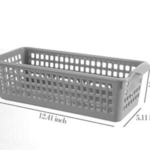 Plastic Storage Basket - 4 Pack Plastic Storage Basket Tray, Gray Stackable Plastic Weave Basket, Organizing Baskets for Home Bathroom Kitchen or Office Desktop