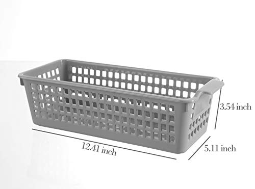 Plastic Storage Basket - 4 Pack Plastic Storage Basket Tray, Gray Stackable Plastic Weave Basket, Organizing Baskets for Home Bathroom Kitchen or Office Desktop