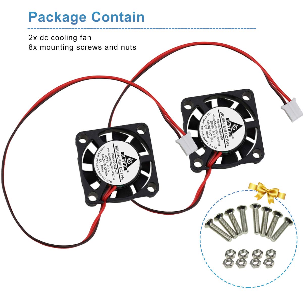 GDSTIME 2 Pack 25mm 5V Fan - Mini 25x25x7mm 2-Pin Brushless DC Cooling Fans for Aroma Diffuser Projector Incubator