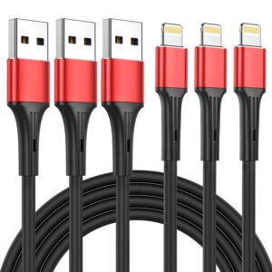 iphone charger, [apple mfi certified ] 3pack 6ft usb a cable, [upgrade] fast iphone charging cord cable compatible with iphone 11/11 pro/11 pro max/x/xs/xr/xs max/8/8 plus(red)