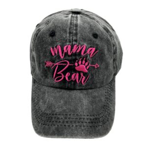 LOKIDVE Mama Bear Ponytail Hat Embroidered Messy High Bun Distressed Baseball Cap