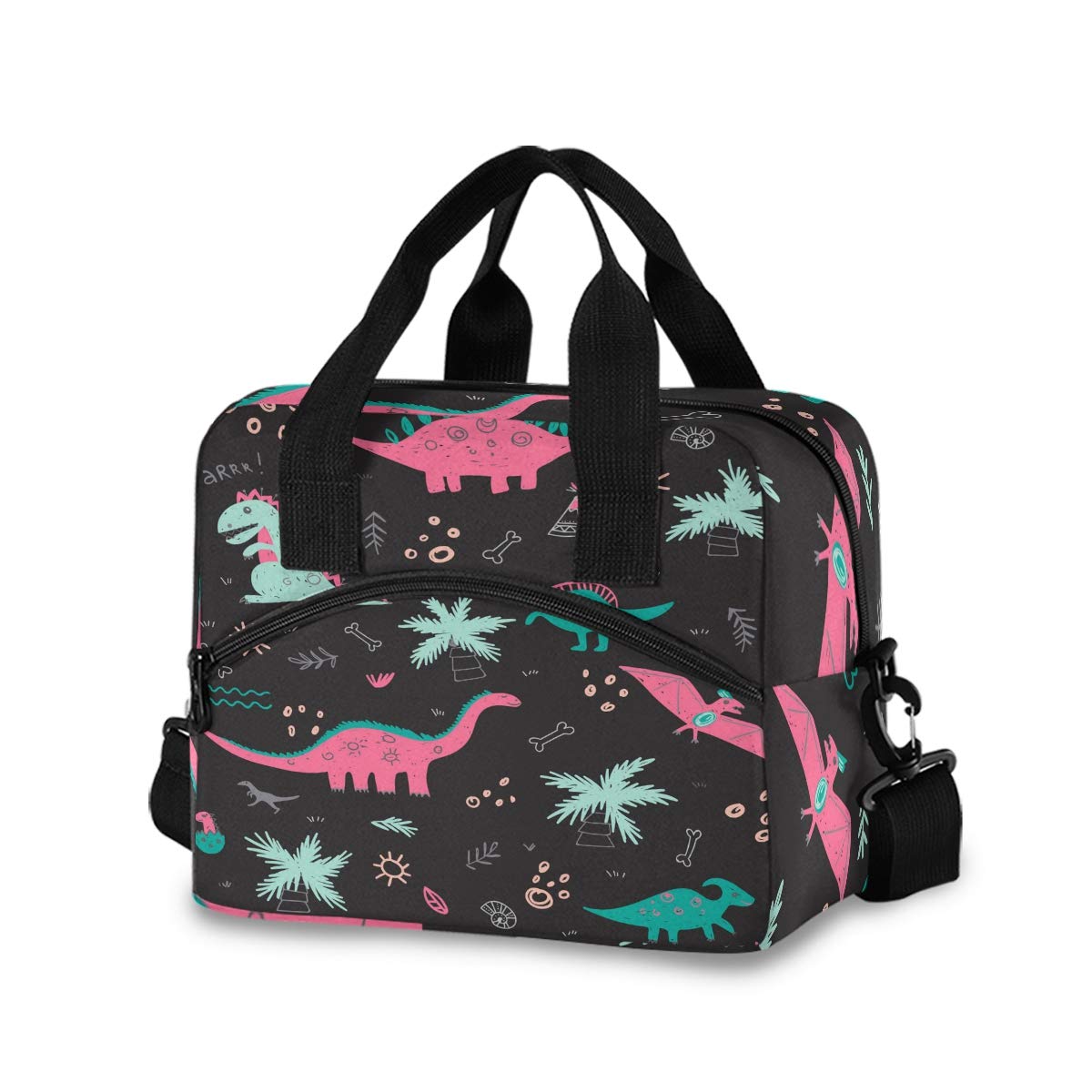 Colorful Dinosaur Lunch Bag for Boys Girls,Dinosaur Children Reusable Lunch Bags Lunch Box Container with Detachable Shoulder Strap,Insulated Lunch Coolers for School Work