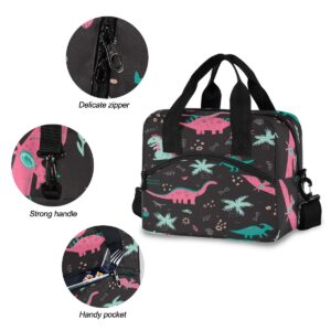 Colorful Dinosaur Lunch Bag for Boys Girls,Dinosaur Children Reusable Lunch Bags Lunch Box Container with Detachable Shoulder Strap,Insulated Lunch Coolers for School Work