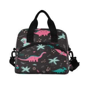 Colorful Dinosaur Lunch Bag for Boys Girls,Dinosaur Children Reusable Lunch Bags Lunch Box Container with Detachable Shoulder Strap,Insulated Lunch Coolers for School Work