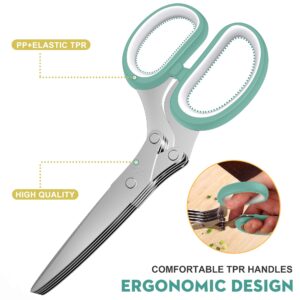 Updated 2023 Herb Scissors Set - Cool Kitchen Gadgets for Cutting Fresh Garden Herbs - Herb Cutter Shears with 5 Blades and Cover, Sharp and Anti-rust Stainless Steel, Dishwasher Safe (Blue-White)