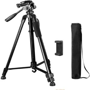 62" camera tripod, lightweight aluminum travel tripod with carry bag for canon,dsrl, srl, phone tripod mount with bluetooth remote shutter for live streaming, work, vlogging,max load capacity 6.6 lb