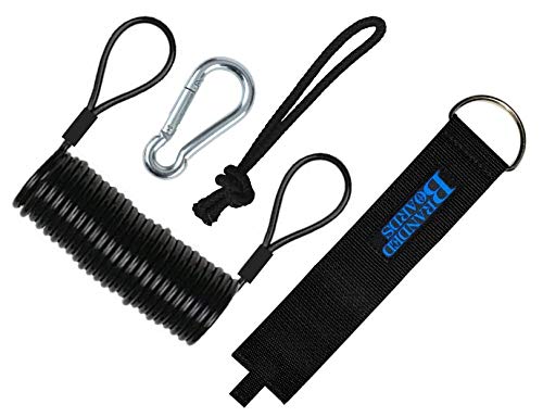 Branded Boards-Railz Steel Coiled Safety Leash, Heavy Duty Wrist Cuff, Carabiner & Paracord Loop. Boogie Board, Snowboard, Surf Board, SUP, Scooter, Snowskate, Sled, Dog Pet Lanyard (Ultimate 1-Pack)