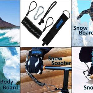 Branded Boards-Railz Steel Coiled Safety Leash, Heavy Duty Wrist Cuff, Carabiner & Paracord Loop. Boogie Board, Snowboard, Surf Board, SUP, Scooter, Snowskate, Sled, Dog Pet Lanyard (Ultimate 1-Pack)