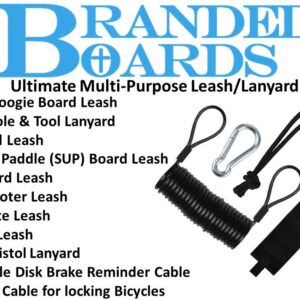 Branded Boards-Railz Steel Coiled Safety Leash, Heavy Duty Wrist Cuff, Carabiner & Paracord Loop. Boogie Board, Snowboard, Surf Board, SUP, Scooter, Snowskate, Sled, Dog Pet Lanyard (Ultimate 1-Pack)