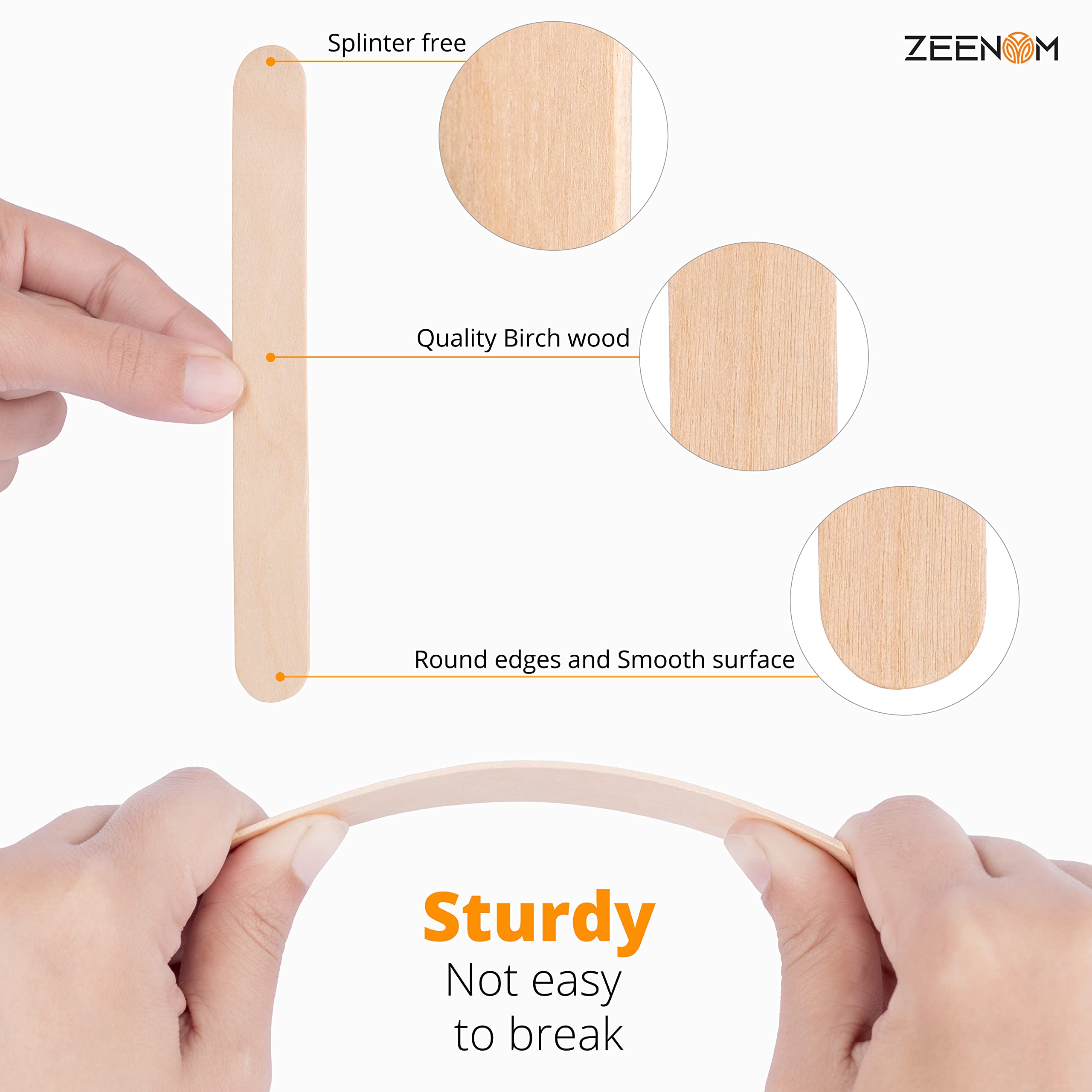 Zeenom 100 Popsicle Sticks for Crafts Wooden Craft Sticks - 6 Inch Wood Sticks Multipurpose Popsicle Sticks for Food, Ice Cream Sticks and Popsicle Sticks for Waxing, Plant Labels, DIY Arts & Crafts