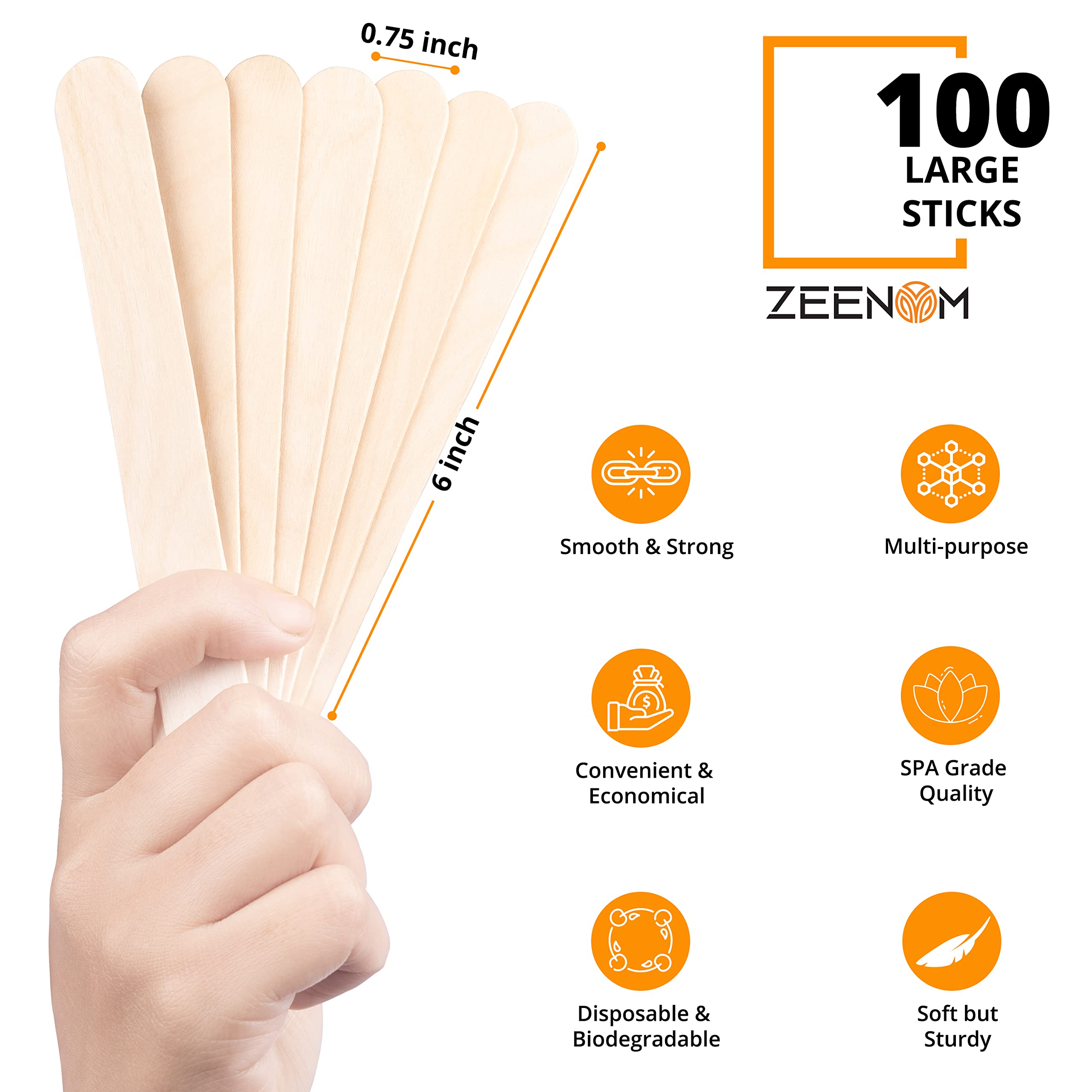 Zeenom 100 Popsicle Sticks for Crafts Wooden Craft Sticks - 6 Inch Wood Sticks Multipurpose Popsicle Sticks for Food, Ice Cream Sticks and Popsicle Sticks for Waxing, Plant Labels, DIY Arts & Crafts