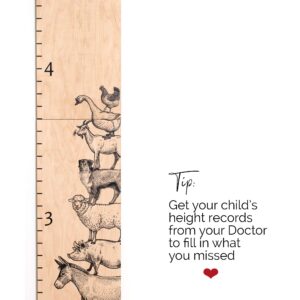 Headwaters Studio Wooden Growth Chart for Wall - Wood Height Chart for Kids Child Height Wall Chart Wood Growth Chart for Kids Kid Height Wall Chart, Height Measurement-Farm Animals-Natural-63" x 6.7"