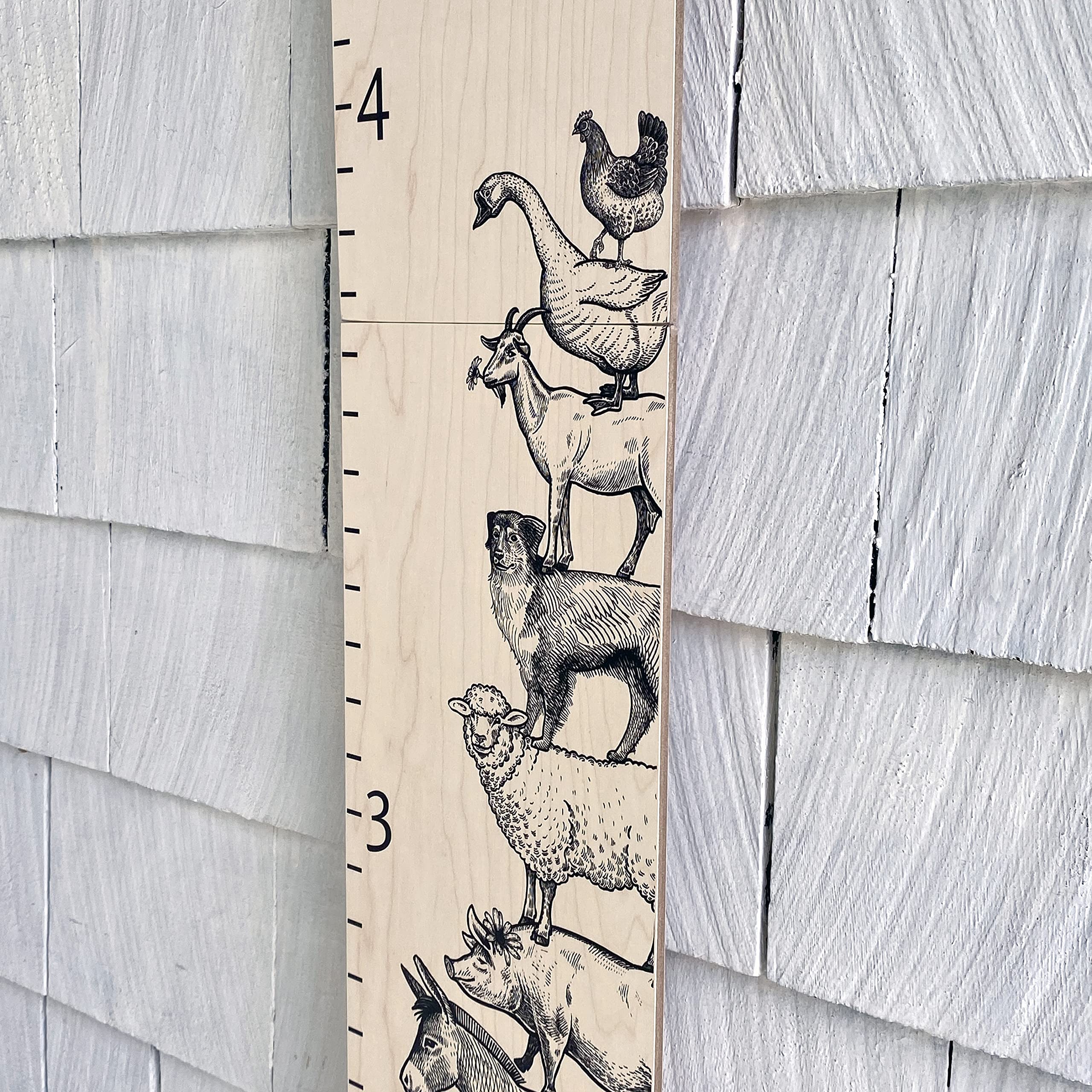 Headwaters Studio Wooden Growth Chart for Wall - Wood Height Chart for Kids Child Height Wall Chart Wood Growth Chart for Kids Kid Height Wall Chart, Height Measurement-Farm Animals-Natural-63" x 6.7"