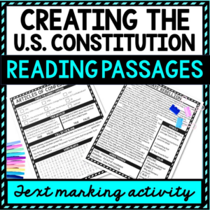 creating the u.s. constitution reading passages questions and text marking + word search