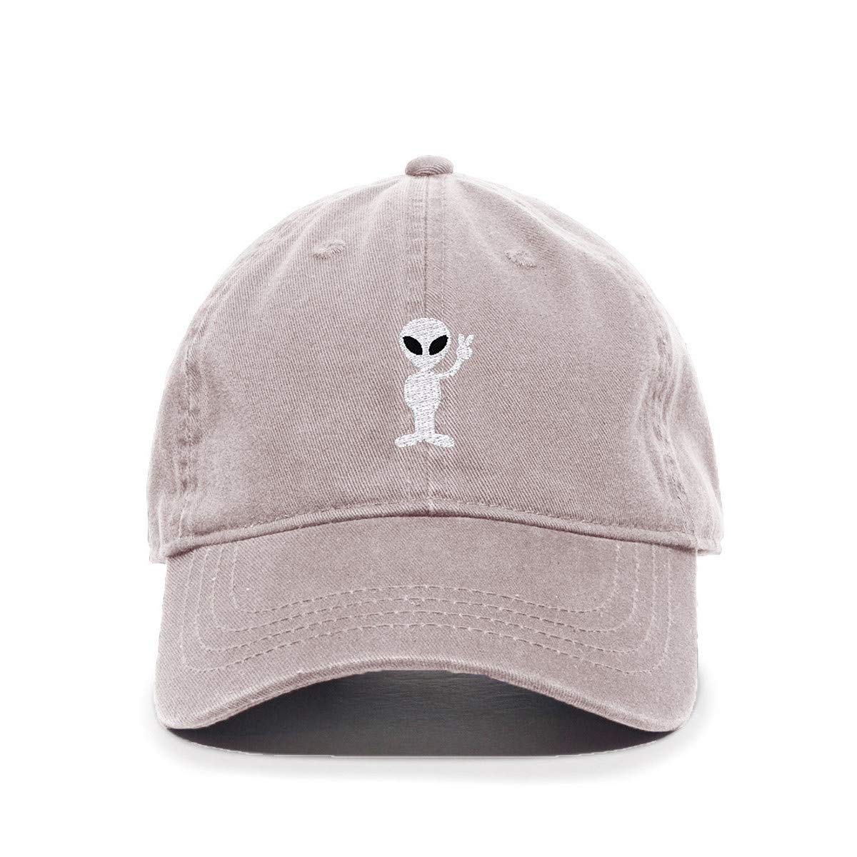 Tech Design Alien Peace Sign Baseball Cap Embroidered Cotton Adjustable Dad Hat Light Grey