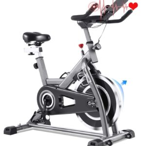 FUNMILY Exercise Bike, Indoor Cycling Bike with 49LBS Flywheel and APP Heart Rate Monitor, Adjustable Seat Handlebar, 380lbs Max Weight