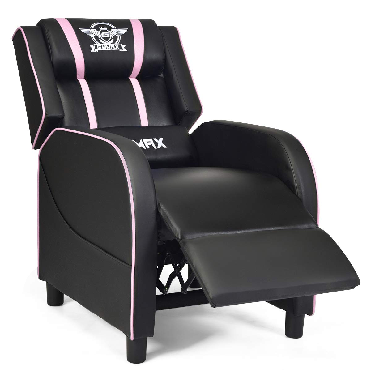 GYMAX Gaming Recliner, Massage Gaming Chair w/Adjustable Footrest, Remote Control & Side Pocket, Ergonomic Game Lounge Chair, Racing Style Single Theater Seat Game Sofa for Adults (Pink)