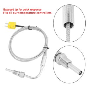 EGT K type Thermocouple 1/8 NPT Thread Thermocouple Temperature Sensor K Type Thermocouple Probe with Exposed Tip and Connector 1M