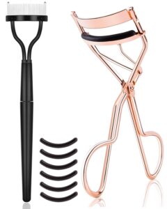 tppick eyelash curler kit metal lash curlers with mascara applicator eyelashes separator comb & 6 replacement refill pads (rose gold)