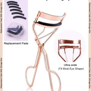 TPPICK Eyelash Curler Kit Metal Lash Curlers with Mascara Applicator Eyelashes Separator Comb & 6 Replacement Refill Pads (Rose Gold)