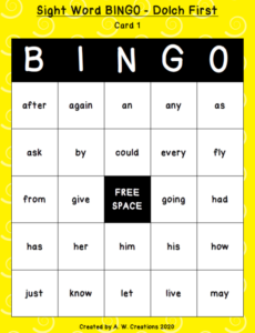 sight word bingo - dolch first