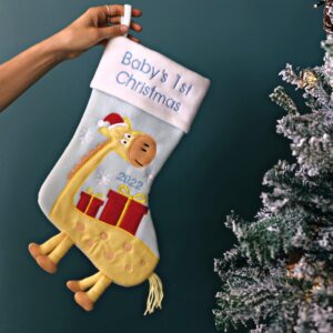 Heart's Sign Babys First Christmas Stocking 2023 Giraffe | My First Christmas Baby Boy and Baby Girl | Newborn Stockings Christmas Ornaments | Newborn Christmas Decor (Azure)