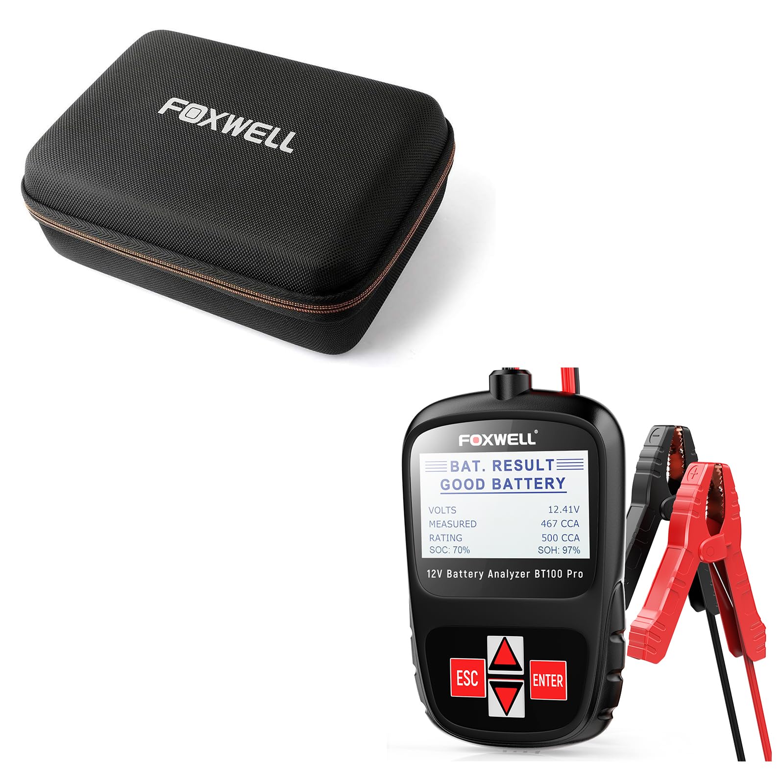 FOXWELL Car Battery Tester BT100 Pro 12V Automotive 100-1100CCA Analyzer with EVA Case