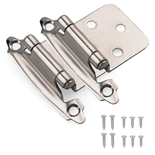 Double Elite 1/2" Overlay Satin Brushed Nickel Cabinet Hinges 25 Pairs(50Pcs),Self Closing Hinges for Kitchen Cabinet/Cupboard/Furniture Doors,Silver Kitchen Cabinet Door Hinges with Upgraded Screws