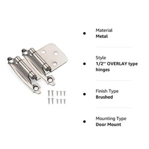 Double Elite 1/2" Overlay Satin Brushed Nickel Cabinet Hinges 25 Pairs(50Pcs),Self Closing Hinges for Kitchen Cabinet/Cupboard/Furniture Doors,Silver Kitchen Cabinet Door Hinges with Upgraded Screws