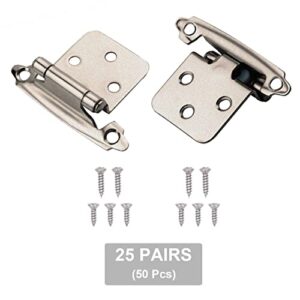 Double Elite 1/2" Overlay Satin Brushed Nickel Cabinet Hinges 25 Pairs(50Pcs),Self Closing Hinges for Kitchen Cabinet/Cupboard/Furniture Doors,Silver Kitchen Cabinet Door Hinges with Upgraded Screws