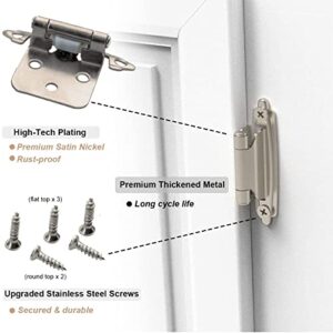 Double Elite 1/2" Overlay Satin Brushed Nickel Cabinet Hinges 25 Pairs(50Pcs),Self Closing Hinges for Kitchen Cabinet/Cupboard/Furniture Doors,Silver Kitchen Cabinet Door Hinges with Upgraded Screws