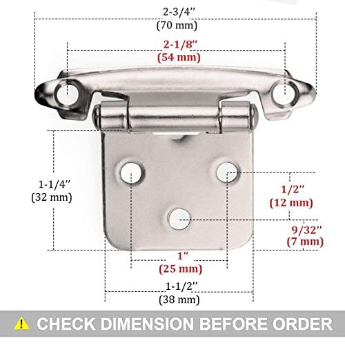 Double Elite 1/2" Overlay Satin Brushed Nickel Cabinet Hinges 25 Pairs(50Pcs),Self Closing Hinges for Kitchen Cabinet/Cupboard/Furniture Doors,Silver Kitchen Cabinet Door Hinges with Upgraded Screws