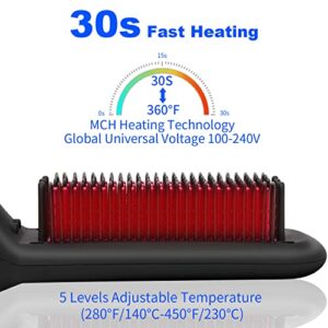 Hair Straightener Brush 5 Temp Settings Ionic Straightening Brush for Frizz-Free Silky Hair, Anti-Scald Fast Heating Auto-Off Safe Straightening Comb for Women.